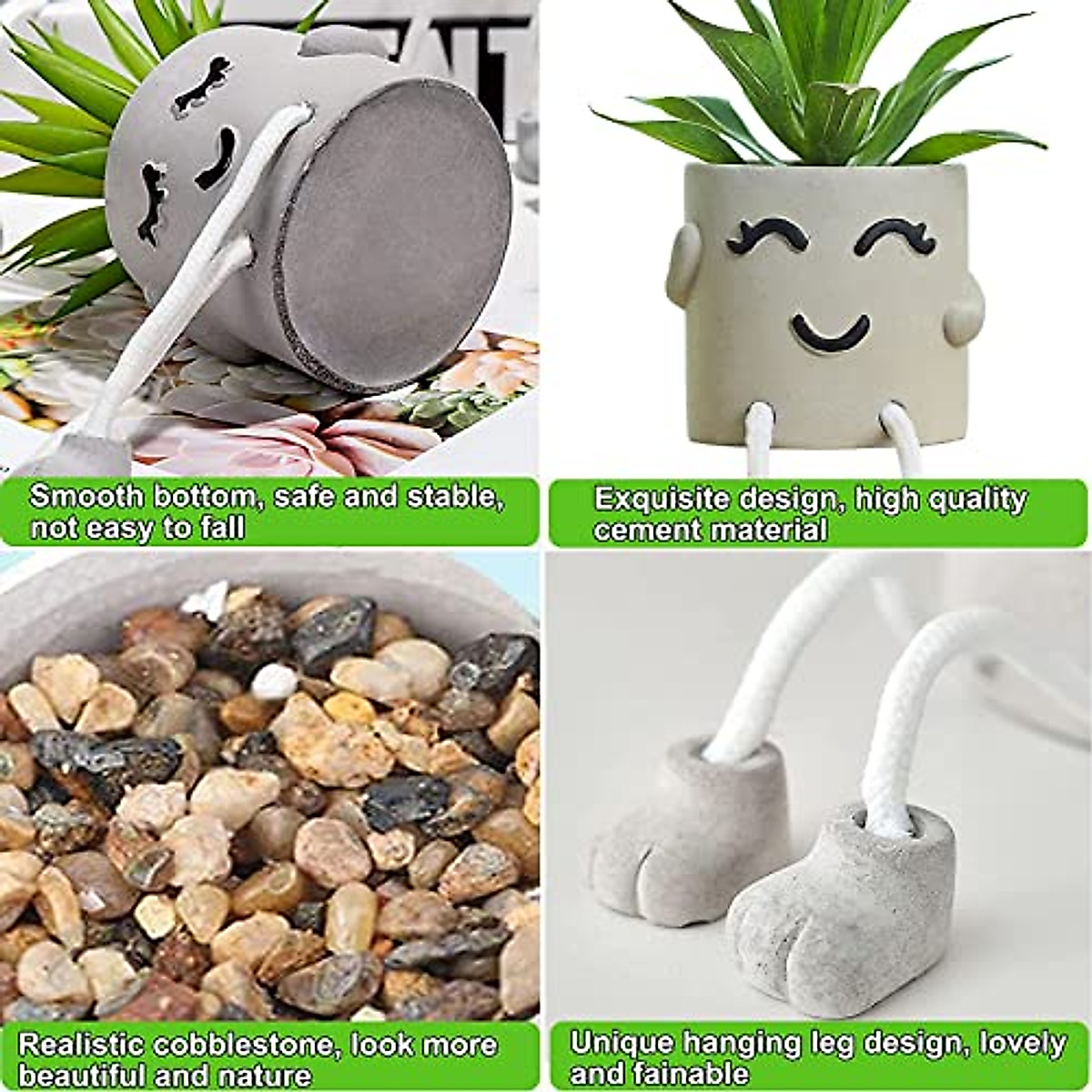 Artificial Potted Plants, Small Fake Plants in Pots Funny Desk Faux Succulents Plant with Cute Hanging Leg Artificial Plants for Home Decor Indoor for Office Decor, Bathroom, Bedroom, Shelves