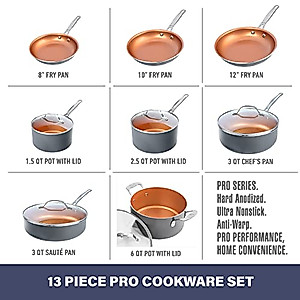 Gotham Steel Pro Pots and Pans Set Nonstick, 13 Pc Hard Anodized Kitchen Cookware Set, Induction Cookware Set, Long Lasting Nonstick, Ceramic Coated, Stay Cool Handles Dishwasher Safe, 100% Toxin Free