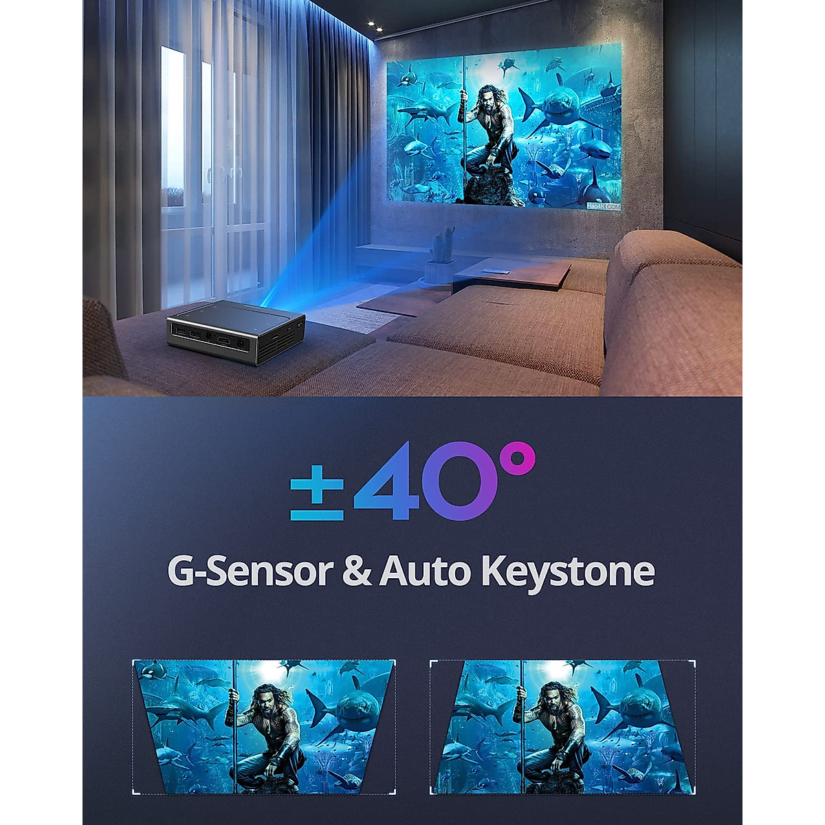 Mini Projector DLP - 5G WiFi Portable Pocket Projector with Tripod 1080P Movie Projector 150 ANSI Lumen, Built-in Android 7.1OS System