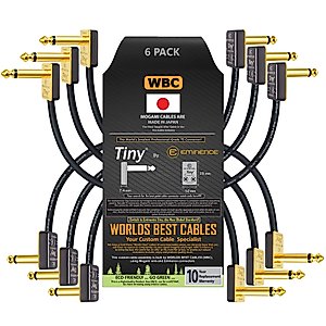 WORLDS BEST CABLES 6 Units - 6 Inch - Pedal, Effects, Patch, Instrument Cable Custom Made Using Mogami 2319 Wire & Eminence Tiny Gold Plated Angled TS Connectors