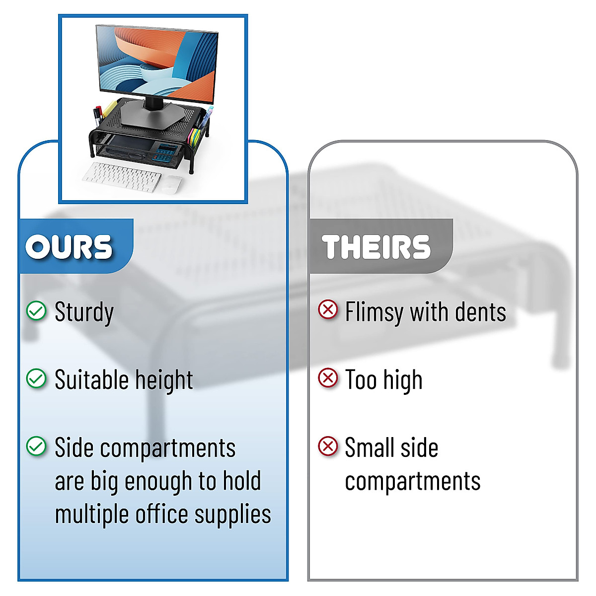 Mr. Pen- Metal Mesh Monitor Stand with Drawer, Computer Monitor Stand for Desk, Computer Stand for Desktop Monitor, Monitor Stand with Storage, Monitor Riser with Storage, Desktop Monitor Stand
