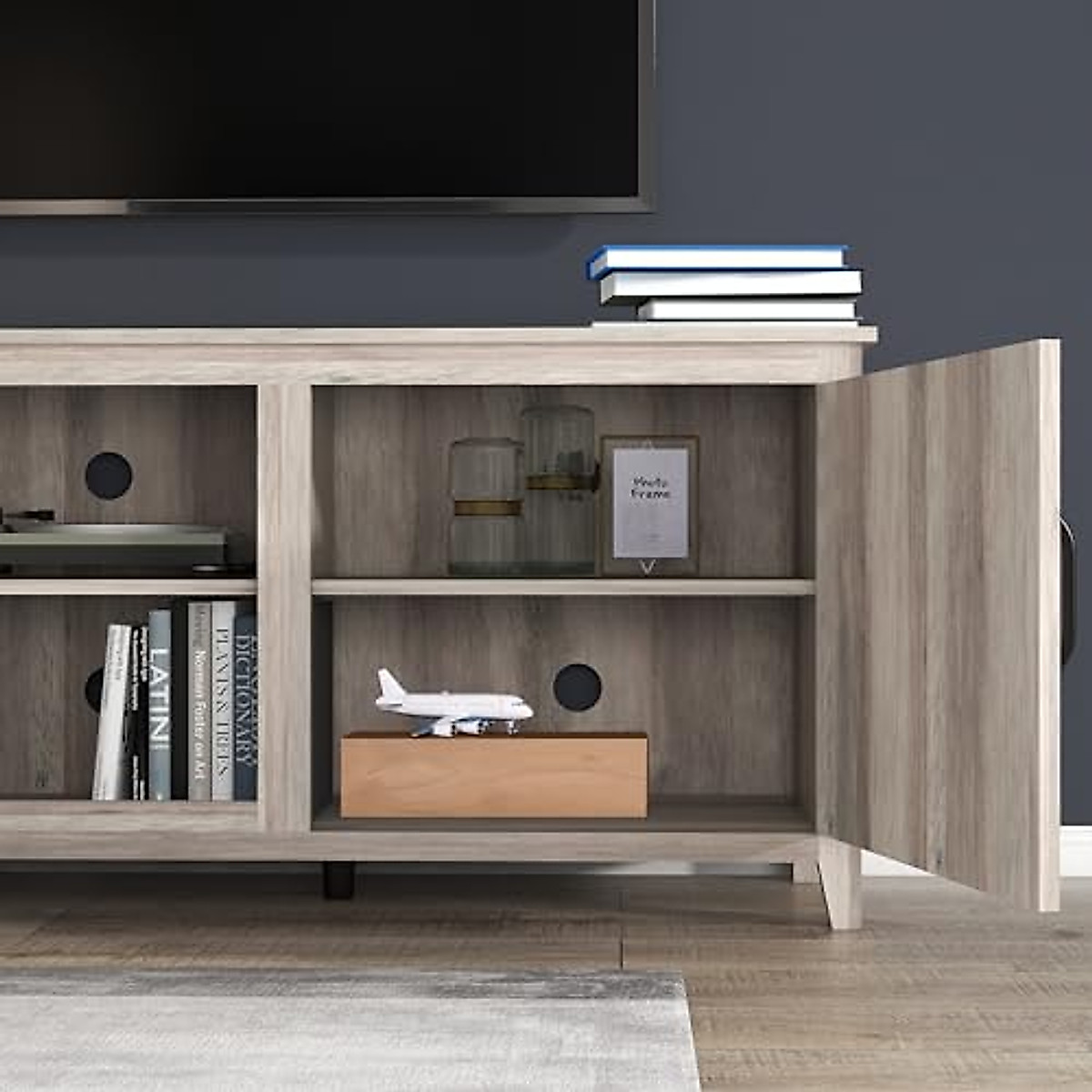 hausway TV Stand with Double Barn Doors, Entertainment Center with Storage Cabinets, Television Stands for TVs up to 80 inches, Modern Farmhouse Furniture for Living Room, Bedroom (Grey)