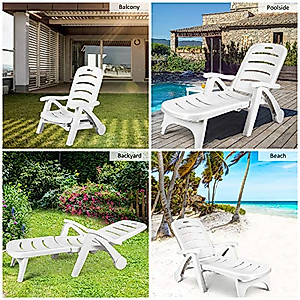 RELAX4LIFE Lounge Chair for Outside Patio Pool Beach W/Wheels and Armrests 5 Adjustable Position Reclining Chaise Lounge