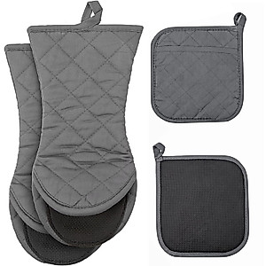 ARCLIBER Oven Mitts and Pot Holders Sets, 4PCS Heat Resistant Oven Mitts and Hot Pads for Kitchen, Non-Slip Oven Mitts and Rubber Pot Holders for Kitchen Cooking, Baking, Grilling, BBQ