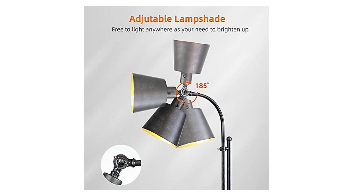 Industrial Floor Lamp, Black Standing Lamp Rustic Farmhouse Reading ...