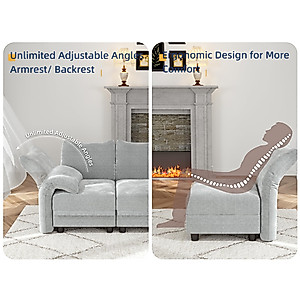 LLappuil 1 Pair of Module Armrest for Sectional Sofa Couch with Adjustable Angle, Interchangeable to Backrest, Chenille, Grey