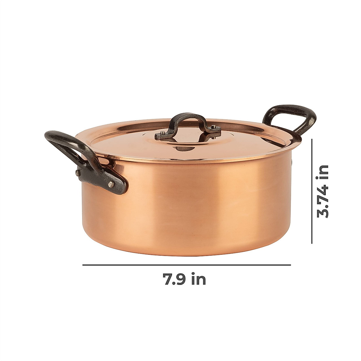 Cuisine Romefort | tinned copper pot with cast iron handles and lid | traditional stockpot made of solid copper | stewpot from France ideal for soups and stews 3.2 qt