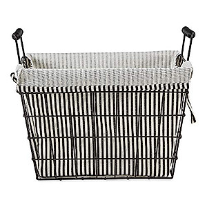 DII Metal Farmhouse Lined Basket, Contemporary Storage Container, Ticking Stripe, Assorted