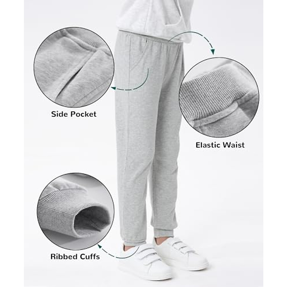 GFQLONG Toddler Baby Boys 2 Pack Cotton Active Jogger Pants,Kids Casual Athletic Sweatpants Solid Pocket Bottoms,Black+Grey 3-4T