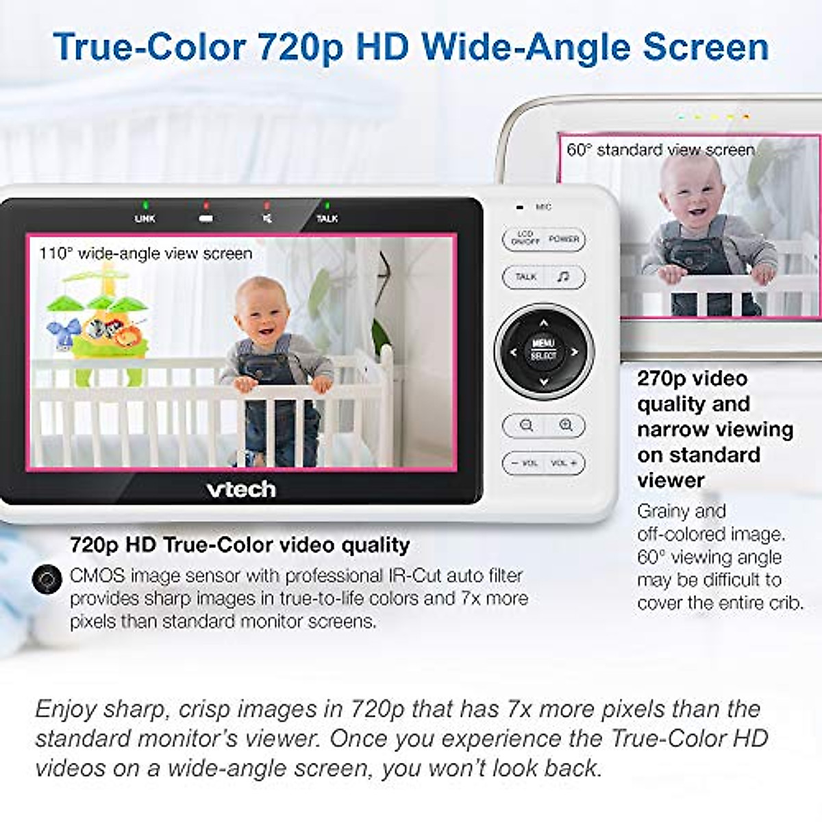 VTech Upgraded Smart WiFi Baby Monitor VM901, 5-inch 720p Display, 1080p Camera, HD NightVision, Fully Remote Pan Tilt Zoom, 2-Way Talk, Free Smart Phone App, Works with iOS, Android
