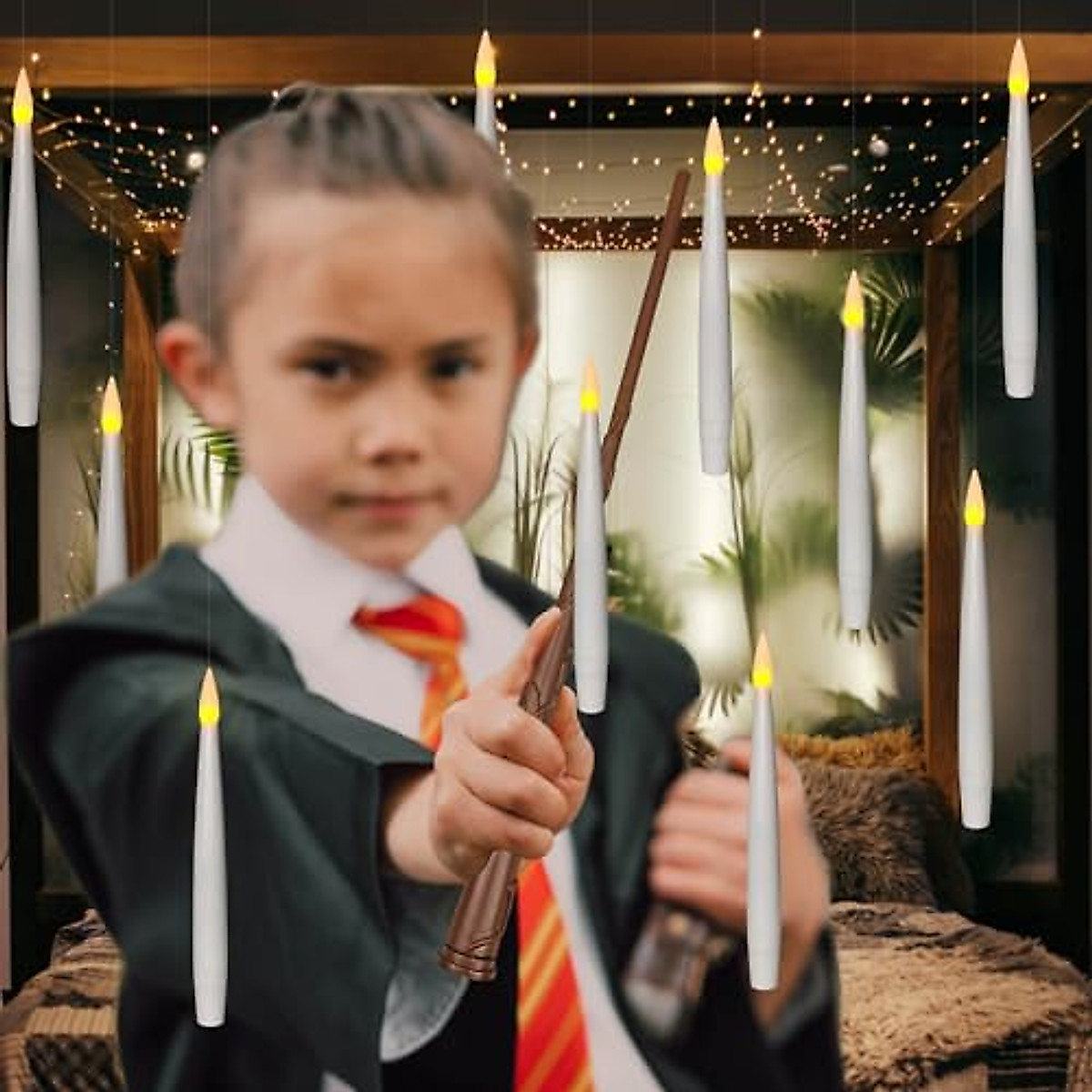 Leejec 20pcs Flameless Taper Floating Candles with Magic Wand Remote, Flickering Warm Light, Battery Operated 6.1" LED Electric Window Candle, Decor for Christmas, Wedding, Halloween, Birthday Party