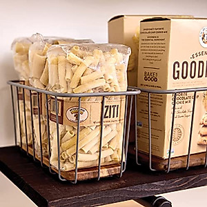 The Ría Safford Collection by iDesign Pantry Wire Basket with Acacia Wood, 10" x 5" x 5", Charcoal