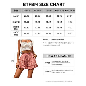 BTFBM Womens Casual Short Pants 2024 Resort Outfits Drawstring Lightweight Ruffle Elastic Waisted Summer Vacation Shorts(Floral Orange Red, X-Large)