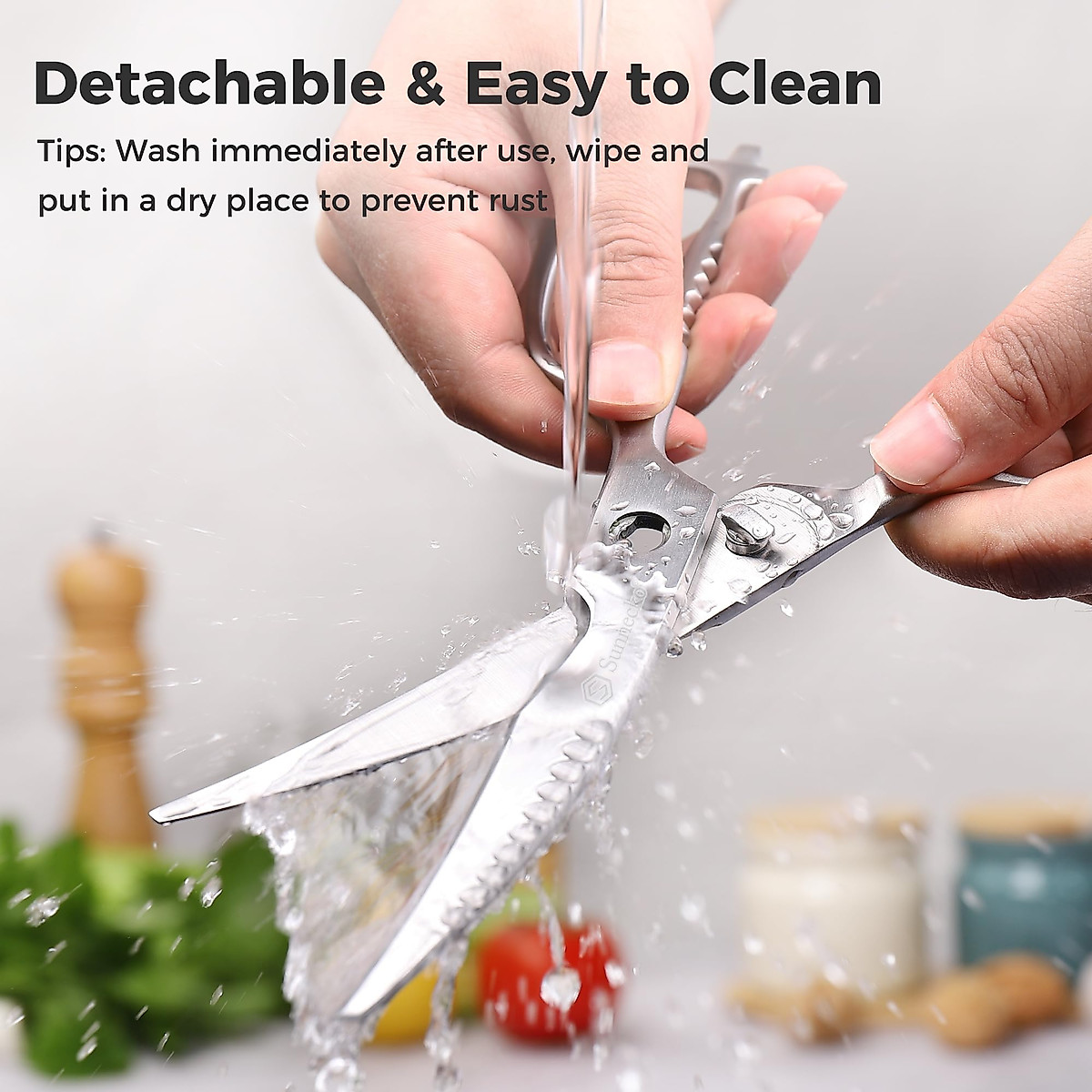 Sunnecko Kitchen Scissors for Food, Kitchen Scissors Heavy Duty Kitchen Shears That Come Apart, 9 Inch Fully Forged Stainless Steel with Curved Blades