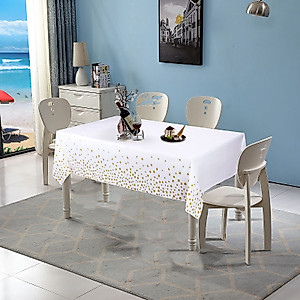 LCPCX 3-Piece Disposable Plastic Rectangle Tablecloth,Fitted Table Clothes for 6 Foot and 8 Foot Tables,Gold Star Pattern Party Decorations,54x108 Inch,White (Golden Star)