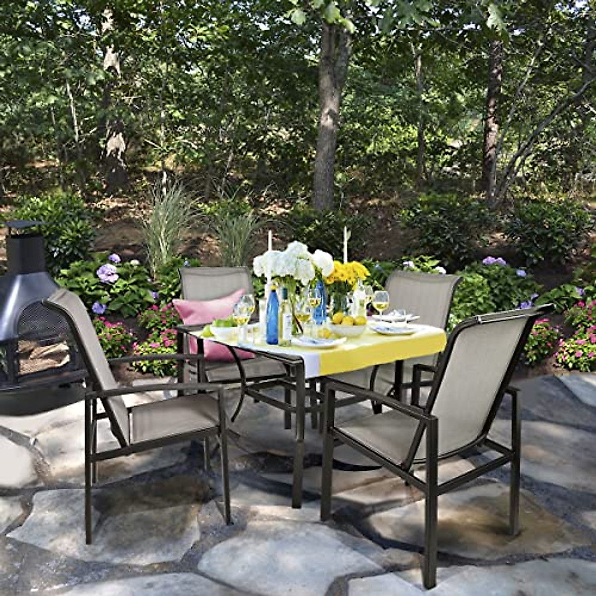 Barton 5pc Outdoor Dining Table and Chairs Set Patio Mesh Dining (4) Chairs Garden Patio Furniture UV-Resistant Mesh