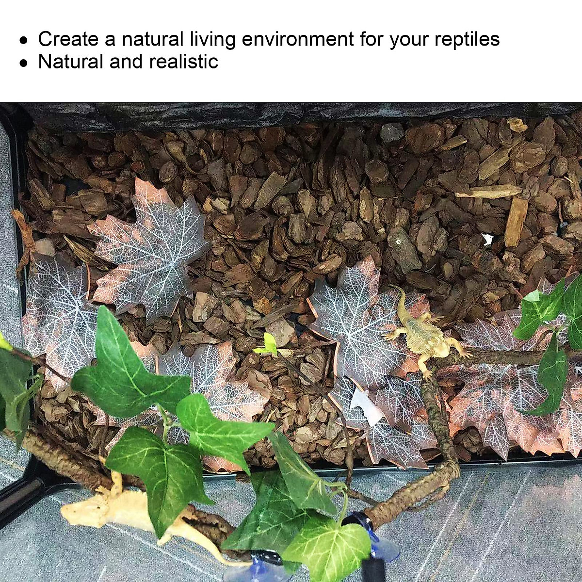 Reptile Corner Branch, 2 pcs Plastic Strong Durable Imitation Bendable Jungle Climbing Vine Suction Cup Design Flexible Terrarium Plant Decoration for Amphibian Lizard Snake Gecko Bearded Dragon Cage