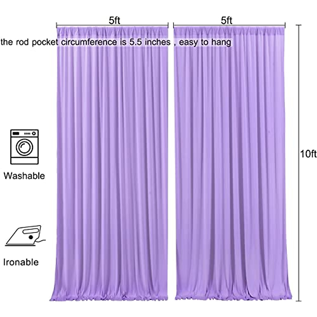 AK TRADING CO. 10 feet x 10 feet Polyester Backdrop Drapes Curtains Panels with Rod Pockets - Wedding Ceremony Party Home Window Decorations - Lavender