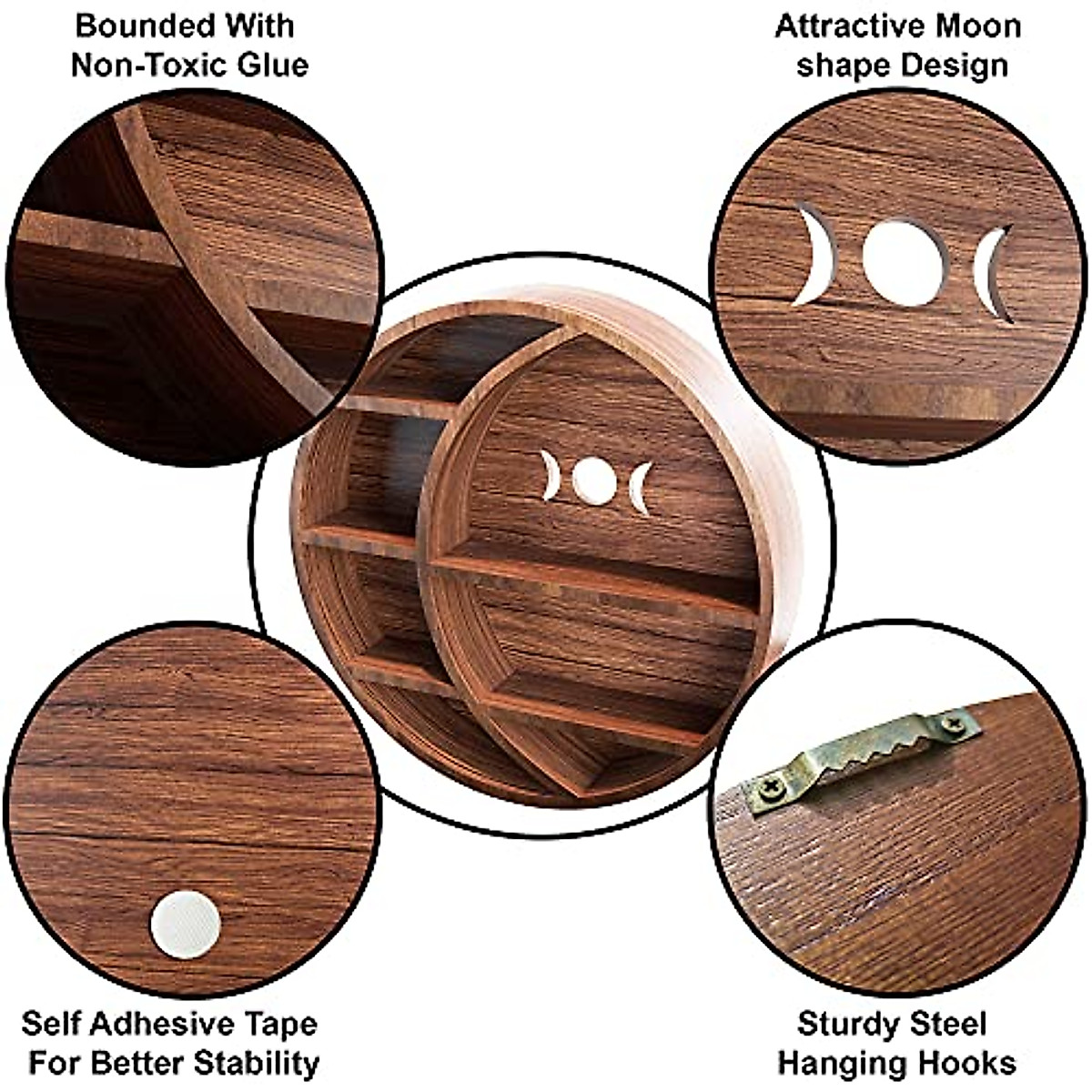 Midasfix Moon Shelf for Crystals, Large 16” Crystal Shelf Display, Essential Oil Shelf. Crescent Moon Shelf for Wall Décor