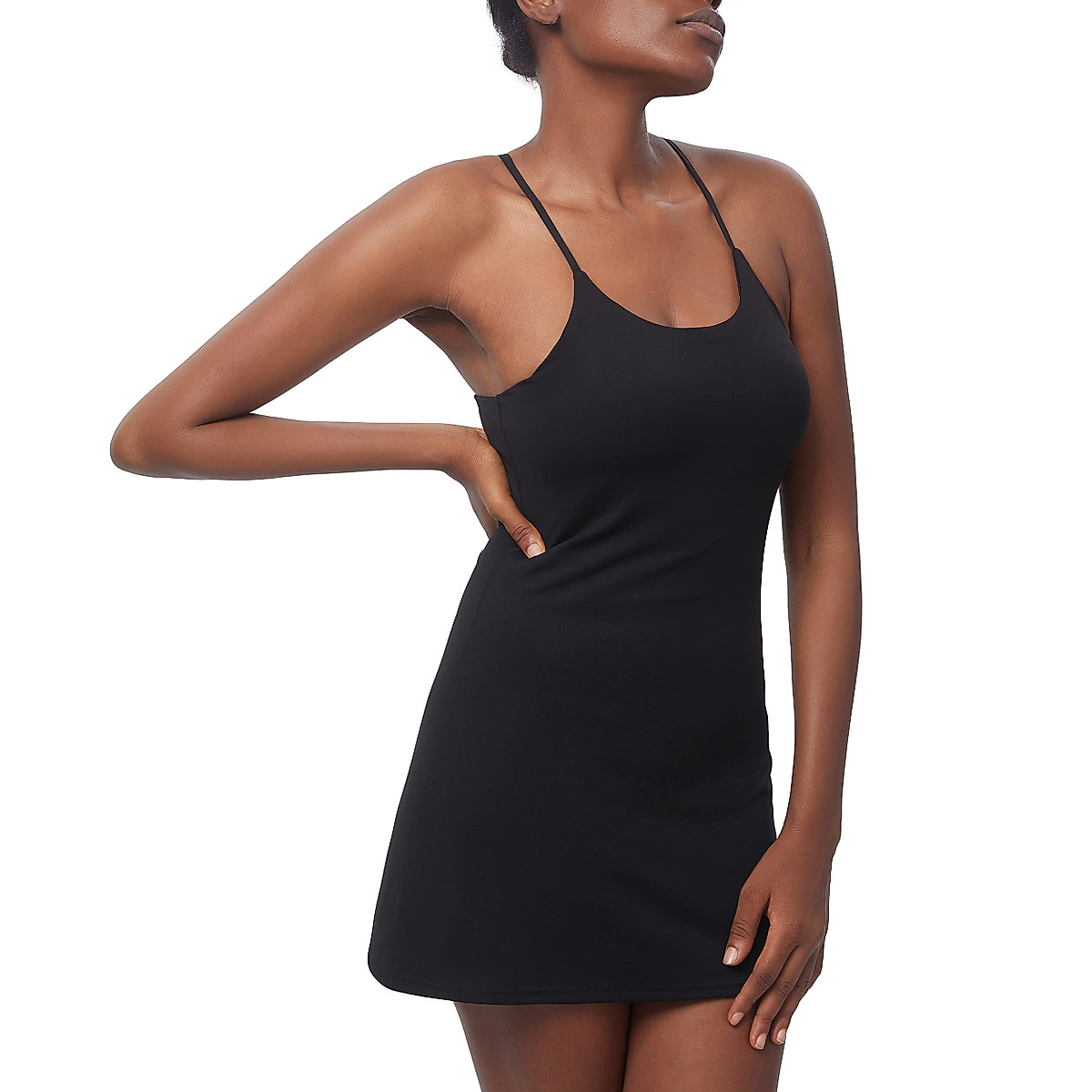 Women's Tennis Dress, Workout Golf Dress Built-in with Bra & Shorts Pocket Sleeveless Athletic Dresses Black