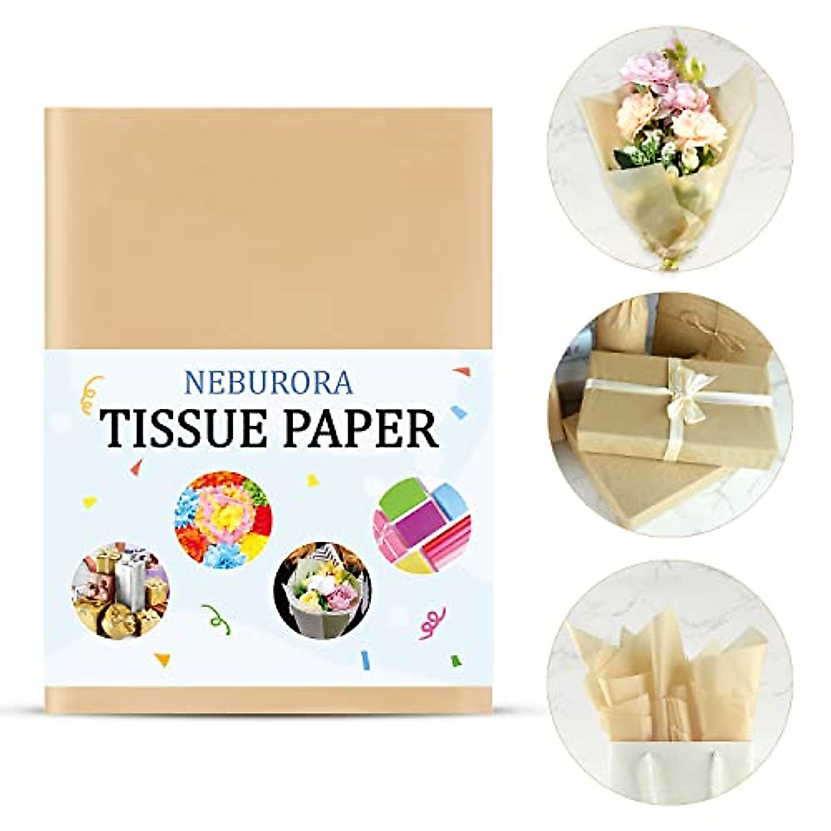 NEBURORA 120 Sheets Kraft Tissue Paper 14 x 20 Inches Brown Wrapping Tissue Paper Bulk Kraft Wrap Paper Sheets for Gift Bags Packaging Floral Filler Crafts Birthday Christmas Halloween Decor(Kraft)