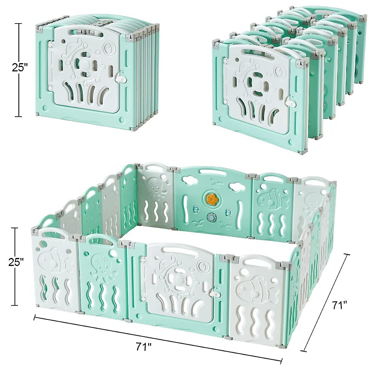Albott Baby Playpen 18 Panels Safety Sturdy Kids Play Center Yard - Kids Activity Center for Indoor Outdoor Portable Play Yard with Gate for Baby (Blue+White)