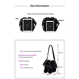 ENYIWH Women Leopard Print Faux Purse Fur Drawstring Bucket Bag Shoulder Crossbody Bag