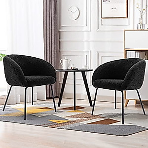Zesthouse Mid Century Dining Chairs Barrel Chairs Set of 2, Sherpa Accent Chairs for Living Room Bedroom, Upholstered Kitchen & Dining Room Chairs with Metal Legs,Comfy Leisure Sofa Chairs