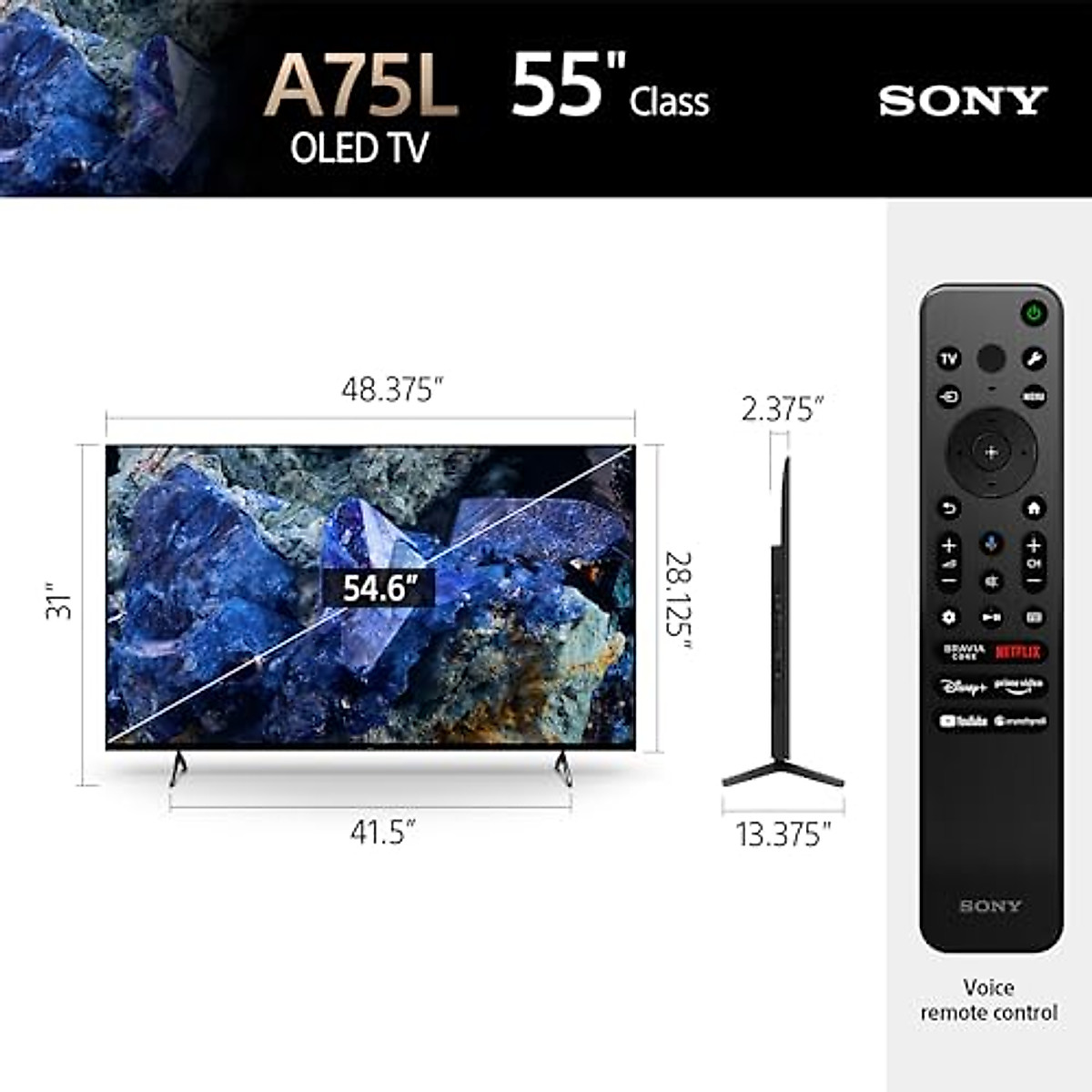 Sony OLED 55 inch BRAVIA XR A75L Series 4K Ultra HD TV: Smart Google TV with Dolby Vision HDR and Exclusive Gaming Features for The Playstation® 5 XR55A75L- 2023 Model,Black