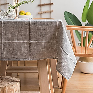 ColorBird Farmhouse Tablecloth Solid Embroidery Lattice Cotton Linen Table Cloth Fabric Wrinkle Free Washable Table Cover for Kitchen Dinning Tabletop Decor (Rectangle/Oblong, 52 x 86 Inch, Grey)