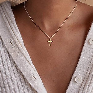 KICKGY Gold Cross Necklace for Women 14K Gold Plated Small Cross Necklace Dainty Gold Necklace Cute Cross Choker Necklace Simple Cross Pendant Necklace Aesthetic Jewelry for Women Gift