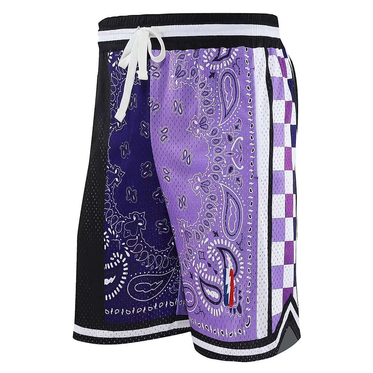 BOOMLEMON Men's Basketball Shorts Workout Athletic Paisley Shorts Mesh Print Running Short Pants(Patchwork Purple XS)