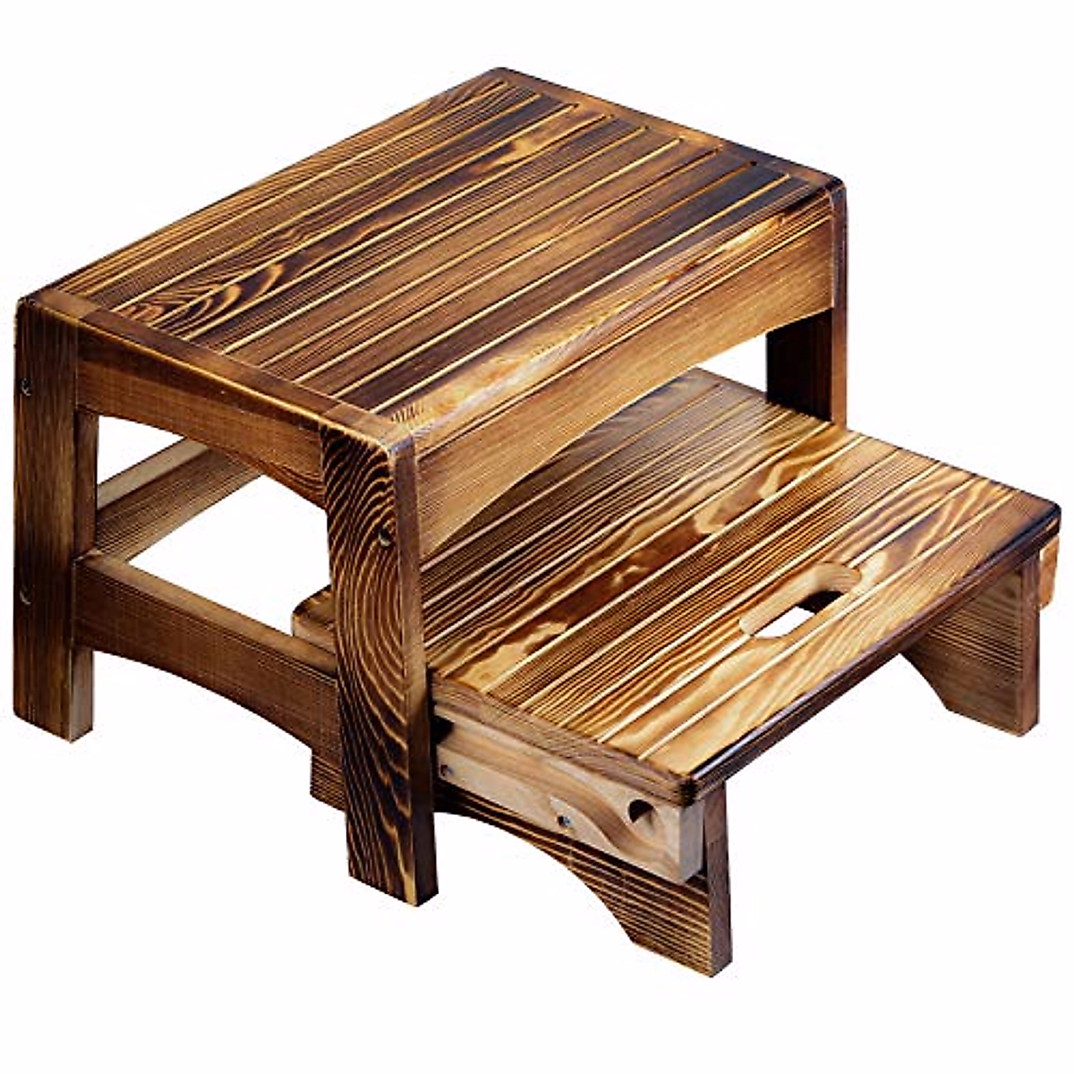 URFORESTIC Handcrafted Solid Wood Bed Step Stool-Foot Stool Kitchen Stools Bed Steps Small Step Ladder Bathroom Stools (Burned)