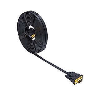 DTech 25ft Ultra Thin Flat Type Computer Monitor VGA Cable Standard 15 Pin Male to Male Connector SVGA Wire 25 Feet - Black