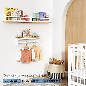 Harwaya 24 Inch Long Wall Bookshelf for Kids Room Bedroom Set of 3, Floating Nursery Book Shelves for Baby Boys Girls, Large Wood Hanging Bookshelves for Toddlers Childs (White and Natural)