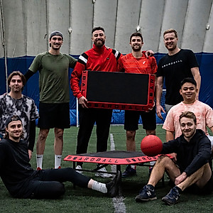 Boardball Sport Portable Foldable Indoor Outdoor Boardball Game Set with Rubberized Top Surface Board, Volleyball, and Hand Pump, Red and Black