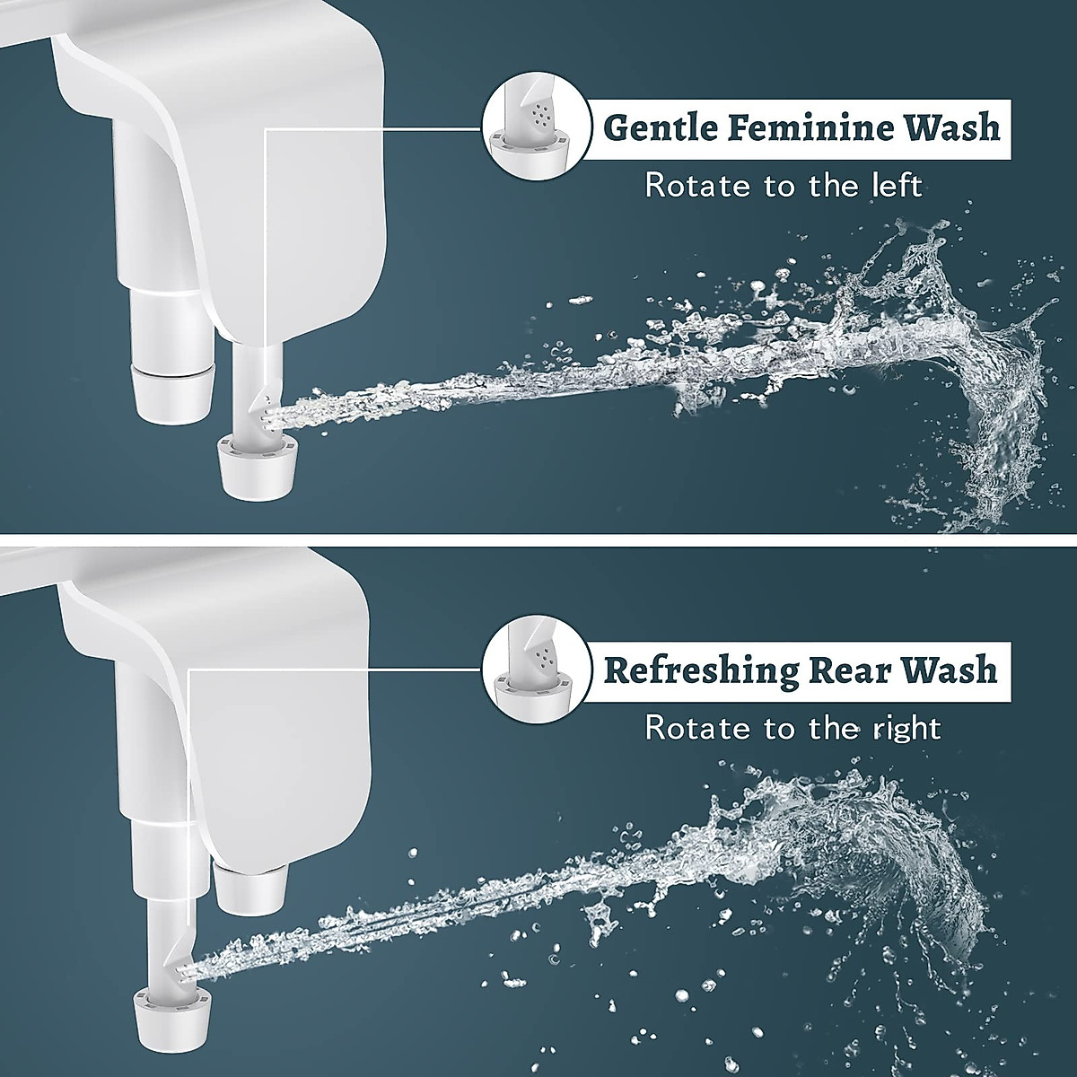 Shineforu Bidet Ultra-Slim Bidet Attachment for Toilet, Minimalist and Stylish Dual Nozzle (Frontal and Rear Wash) Non-Electric Fresh Water Bidet, Easy to Install and Use (Silver/White)