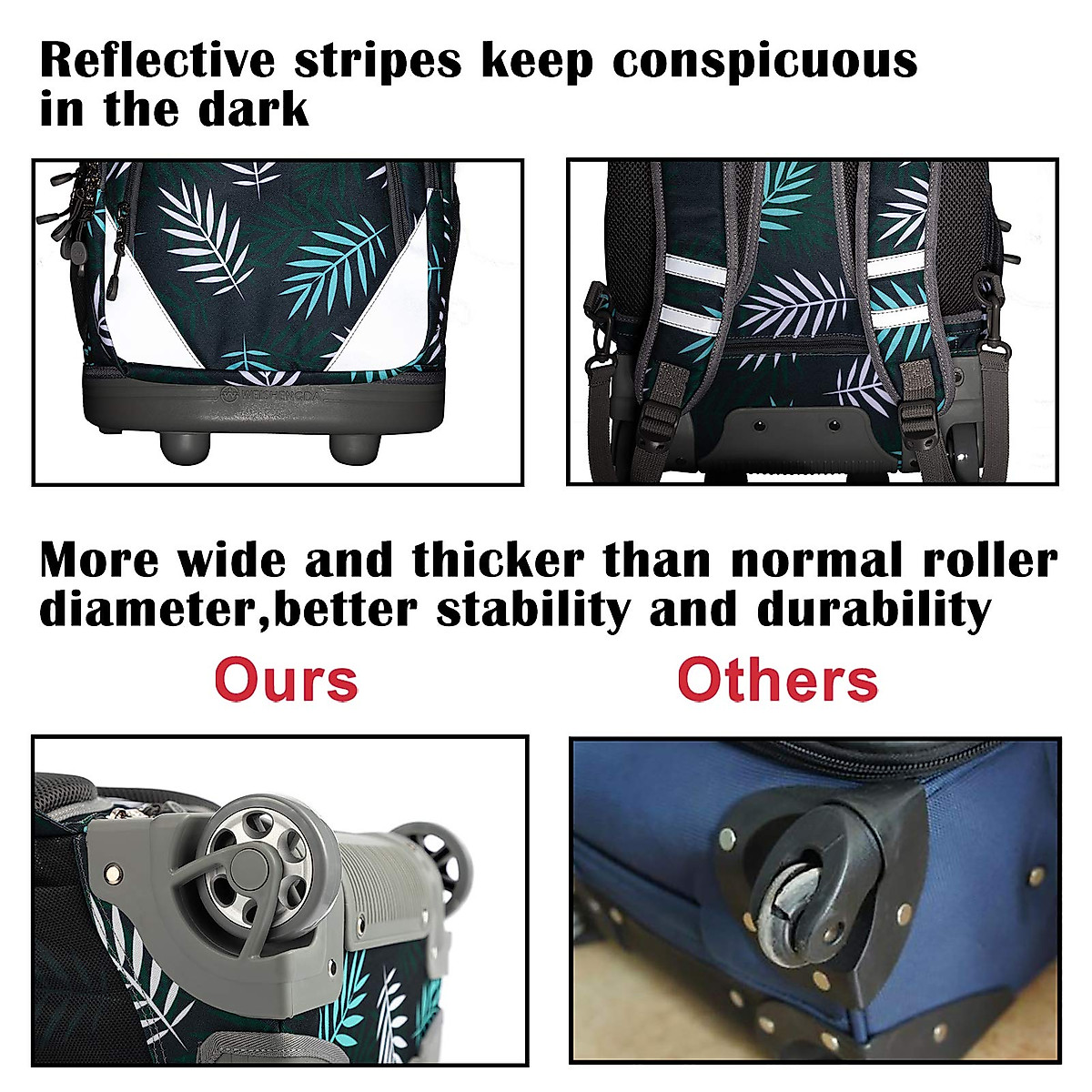 WEISHENGDA 18 inches Wheeled Rolling Backpack Multi-Compartment College Books Laptop Bag, Leaves.