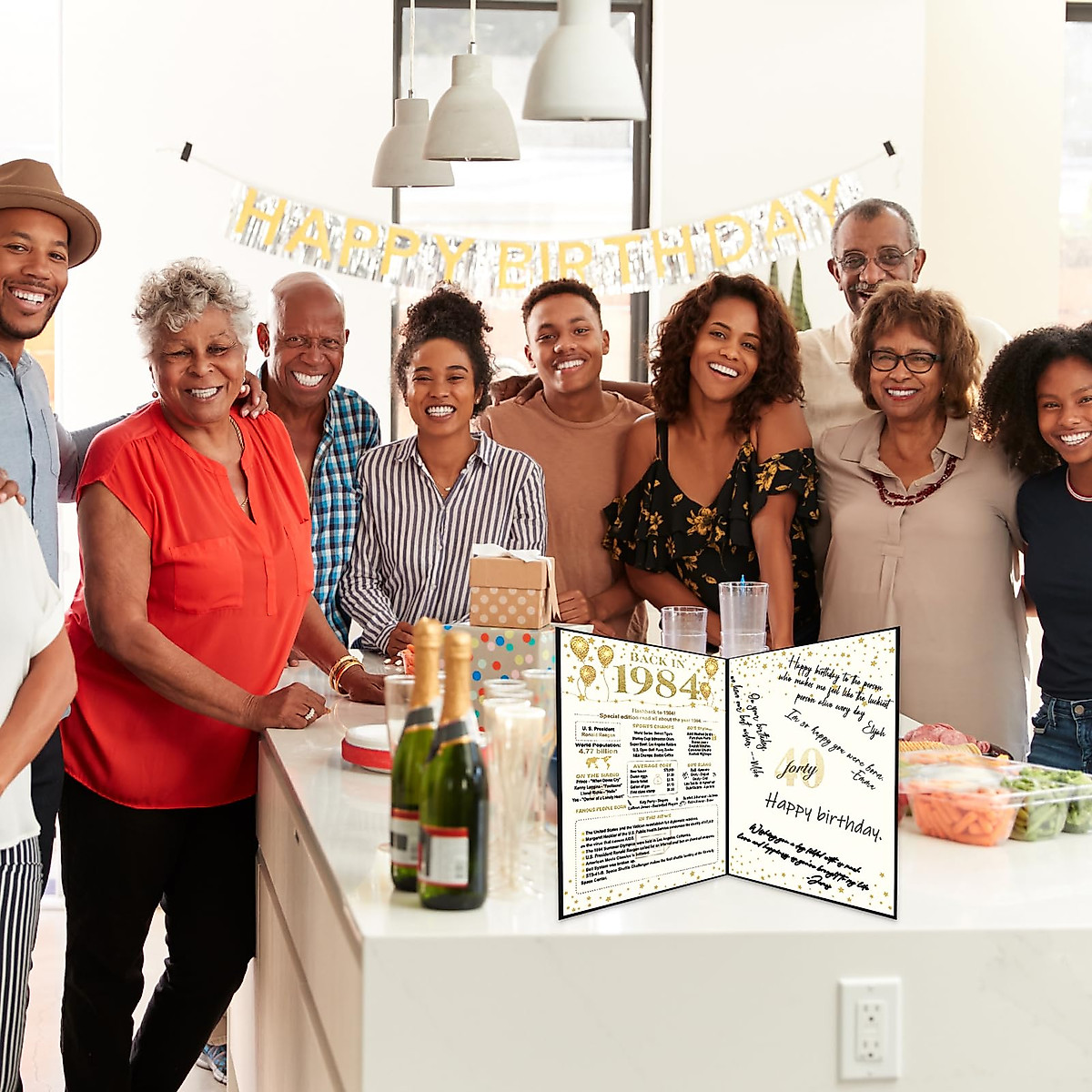 Crenics 40th Birthday Gift for Men or Women, Creative Back in 1984 Birthday Poster, Giant 40th Birthday Guest Signature Book for Black and Gold 40 Anniversary Birthday Party Decorations