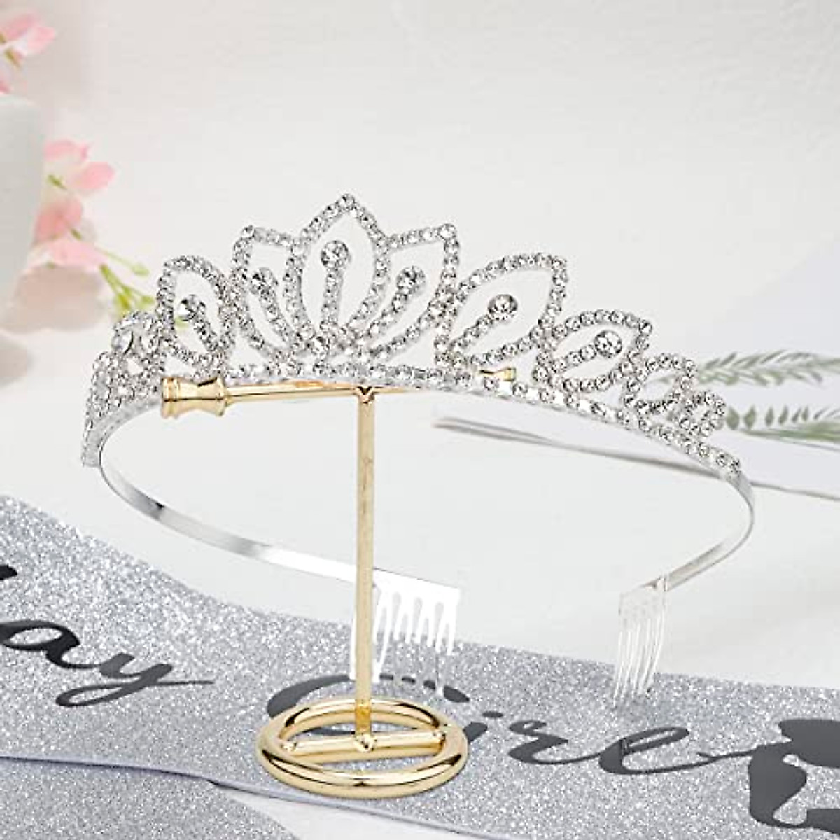 Vovii Birthday Girl Sash and Tiara Set Birthday Gifts for Women Birthday Rhinestone Silver Crown and Girls for Prom Cosplay Photography Halloween Birthday Party