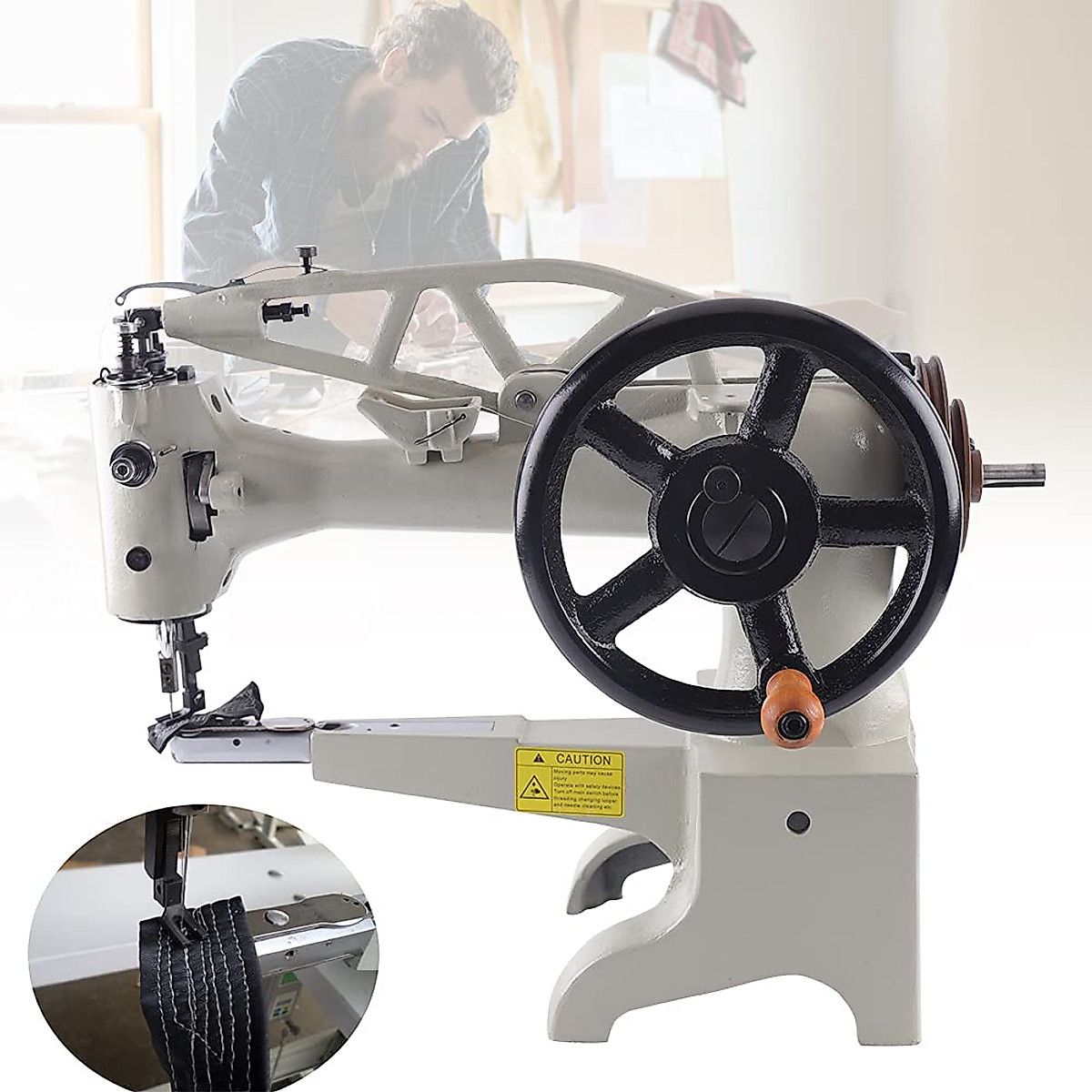 Leather Sewing Machine,DIY Manual Sewing Machine Heavy Duty Leather Commercial Sewing Machine,Cast Iron Sewing Machine for Sewing Thick Materials 16.93x7.87x16.93inch White