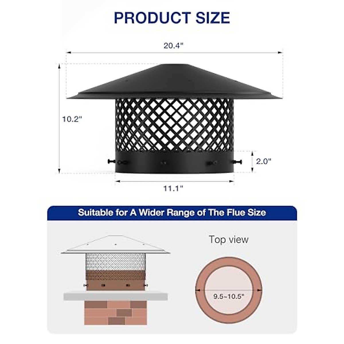 Hahaemall 10 Inch Chimney Cap Round Chimney Cover, Fireplace Chimney Caps for Outside, Chimney Rain Caps, Roof Vent Cap, All Weather, Easy to Install, Black