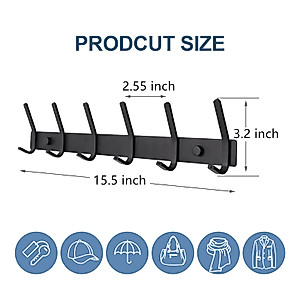 Coat Rack Wall Mounted with 6 Hooks,2 Pack Stainless Steel Coat Hooks for Hanging Coats,Heavy Duty Wall Hooks for Kitchen,Balcony, Bathroom,Living Room,and More