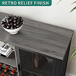 YITAHOME Home Bar Cabinet for Liquor and Glasses, Coffee Bar Cabinet w/Wine Racks, Mesh Door, Glass Holders, Industrial Storage Buffet Cabinet for Kitchen, Dining Room, Living Room, Dark Gray