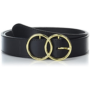 Lucky Brand Women Bold Fashion Statement Belts, Leather Double Ring-Black, M (28-30")