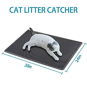 kaxionage Cat Litter Mat, Litter Box Mat,Honeycomb Double Layer Trapping Litter Mat Design,Waterproof Urine Proof Kitty Litter Mat ,Easy Clean Scatter Control (30" X 24", 1Pack Grey)