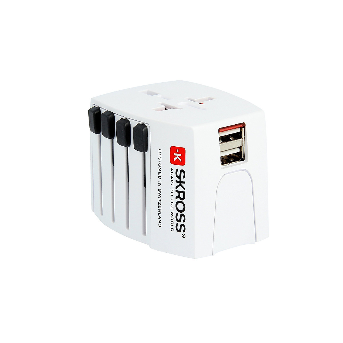 Skross MUV USB World Travel Adapter 2-pole Adapter and USB Charger 2.4A, POS Box 1.302157-2, White
