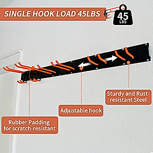 Oududianzi Garden Tool Storage Rack, Garage Tool Organizer Wall Mount, Garden Tool Rack with 6pcs Heavy Duty Steel Hooks, holder wall mount, Lawn tool storage, 48 Inch 3 Rails, Max Load to 500lbs