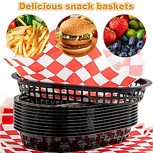 CertBuy 24 Pack Fast Food Baskets 10.5" x 7" Food Service Baskets Plastic Food Basket Plastic Oval Restaurant Basket for Fast Food Restaurant Burgers Sandwiches Fries (Black)