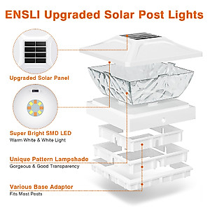ENSLI Solar Post Cap Lights 6 Pack, 2 Mode Bright Solar Post Lights Outdoor Waterproof Fence Post Cap Lights, Outdoor Post Lights Solar Powered Deck Lights for 4x4 4.5x4.5 5x5 Posts in Garden Decor